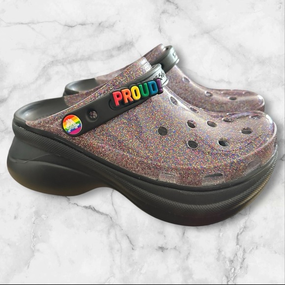 CROCS | Shoes | Crocs Mega Pride Classic Glitter Bae Translucent Clogs ...